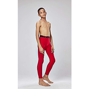 DEVOPS Boys 2-Pack UPF 50+ Compression Tights Sport Leggings Baselayer Pants (Large, Black/Red)