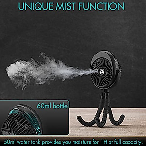 YONHISDAT Misting Fan for Stroller, Portable Clip on Fan for Baby, Rechargeable Mist Fan with Flexible Tripod for Stroller, Crib, Treadmill, Car Seat