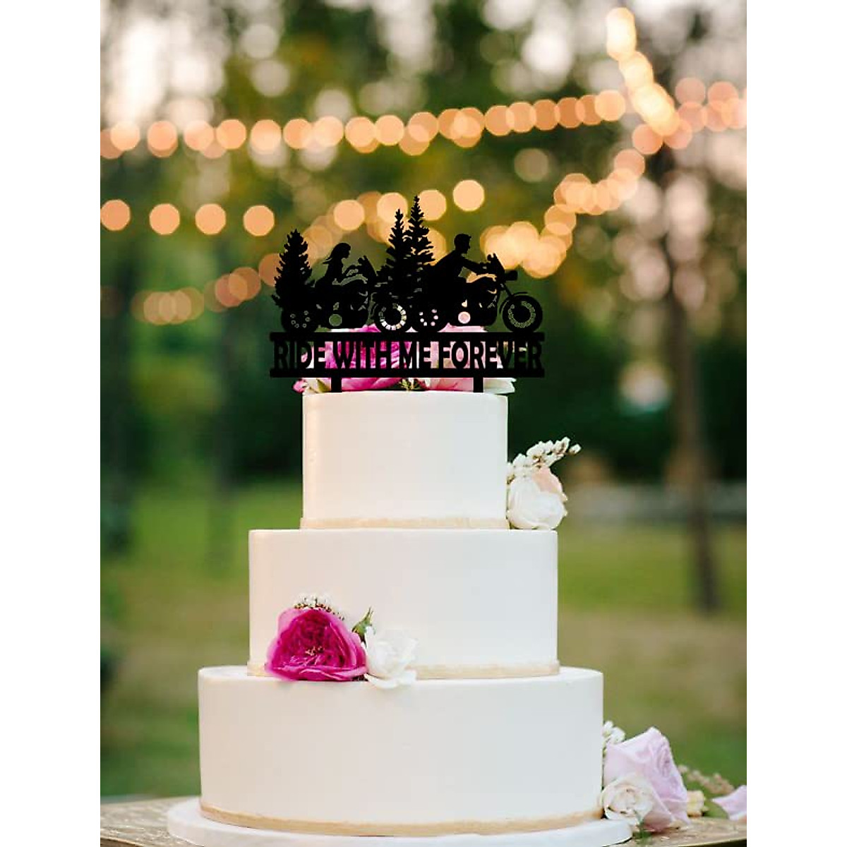 Funny Motorcycle Wedding Cake Topper - Ride with Me Forever Cake Topper - Mr & Mrs Romantic Cake Topper For Bridal Shower Engagement Wedding Anniversary Party Decor