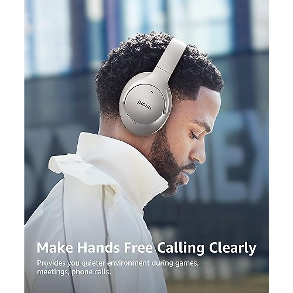 Picun Hybrid Active Noise Cancelling Headphones with Built-in Microphone, 100H Playing Time Hi-Res Audio & Deep Bass Bluetooth Wireless Over Ear Foldable Headphones for Travel, Home, Office, Gym