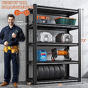 REIBII 72" Garage Shelving Heavy Duty Garage Storage Shelves Load 2000Lbs, Wide Heavy Duty Shelving, Adjustable 5-Tier Metal Shelving for Garage,Large Garage Shelves ＆ Utility Shelf,72" H x40 W x18 D