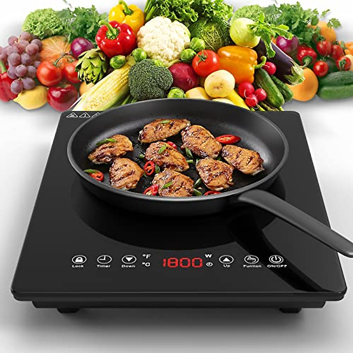 QTYANCY Portable Induction Cooktop, 110V Electric Cooktop Countertop Burner with LED Touch Screen, Overheat Protection Function Hot Plate, 9 Power and Temperature , Black Crystal Glass Surface, Timer and Safety Lock