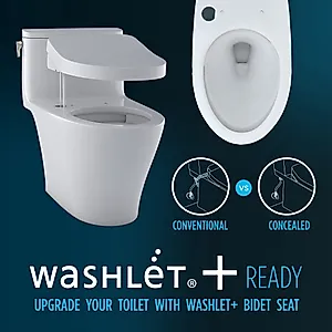 TOTO Drake Two-Piece Elongated 1.6 GPF TORNADO FLUSH Toilet with CEFIONTECT and SoftClose Seat, WASHLET+ Ready, Cotton White - MS776124CSG#01