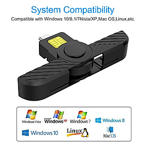 USB C DOD Military USB Common Access CAC Smart Card Reader and ID CAC Card Reader,Compatible with Mac Os, Windows,Linux(Mini Foldable and Portable Type C) New