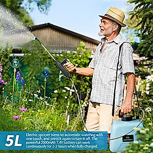 Electric Plant Sprayer, 1.35 Gallon/5L Battery Powered Sprayer with USB Rechargeable Handle, Potable Garden Sprayer with Telescopic Wand, Plant Sprayer for Yard Lawn Weeds Plants (Blue)