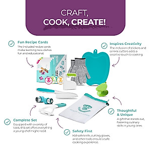 Tovla Jr Kids Montessori Cooking Tools Set - Kid Safe Kitchen Knives Gift Set - Childrens' Knife, Toddler Chopper, Vegetable Peeler ,Gloves,Cutting Board, Recipes and More