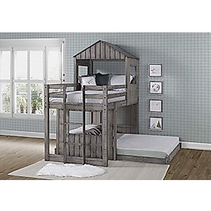DONCO Kids Campsite Cabin Twin Over Full Loft Bed in Rustic Dirty Grey Finish
