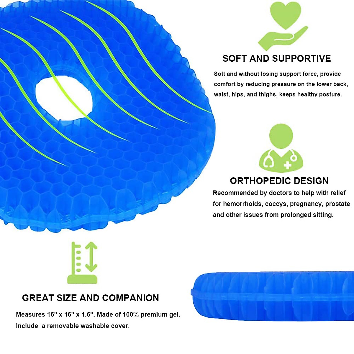Gel Enhanced Donut Pillow for Tailbone Pain - Non-Slip Orthopedic Gel Butt Cushion for Hemorrhoids, Postpartum, Pregnancy, Bed Sores, Sitting - Honeycomb Breathable Orthopedic Sitting Pillow