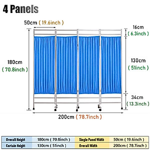 4 Panel Medical Privacy Partition with Wheels, Folding and Rolling Room Divider for Doctor Office Beauty Salon Clinic Hospital Ward (Color : Pink)