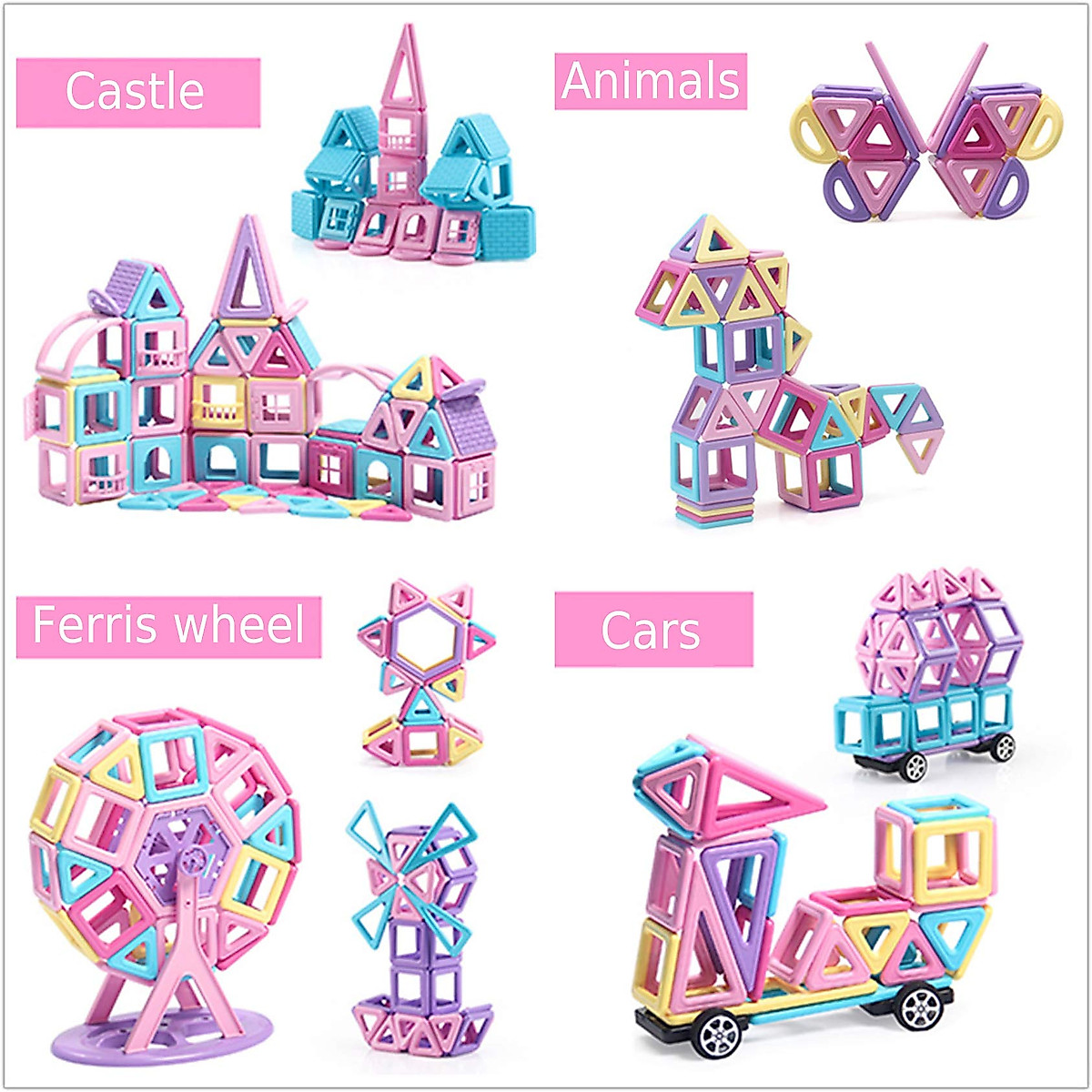 ASOK Magnetic Building Block 155pcs Educational Magnet Tiles Creative Learning and Development Macaron Color Toys Set for 3 4 5 6 7 8 Years Old Boys Girls Kids