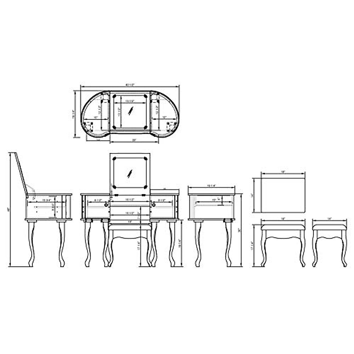 Linon Paloma Vanity Set, 30" x 40.5" x 19.25", Silver