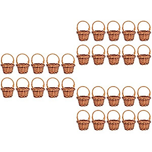 DOITOOL Rattan Mini Baskets with Handles, 30PCS Round Coffee Baskets for Party Favors Crafts Decor, 6 x 4 x 3cm