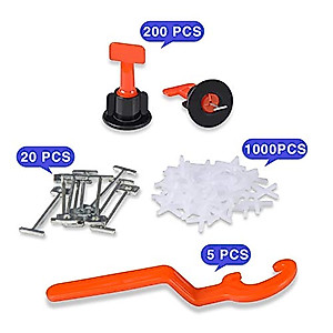 Tile Leveling System 1/16" Kit Reusable, 200pcs Tile Leveler Spacer with 1000pcs 2mm Tile Spacers, 5pcs Wrench and 20pcs 1/16" Replaceable Steel Pin