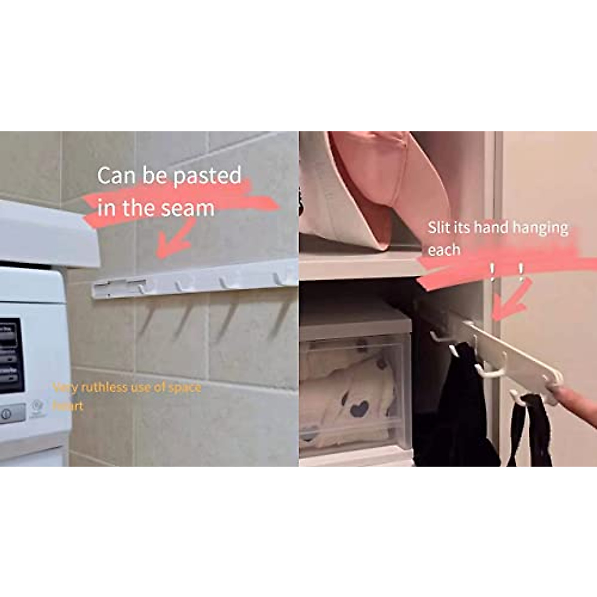 Oraony Ugrade Adhesive Kitchen Utensil Sliding Rack, Wall Mounted Rack Hook Hanger Saving Space No Drilling for Kitchen Refrigerator Door Washer Microwave Bathroom Bedroom (2Pcs)