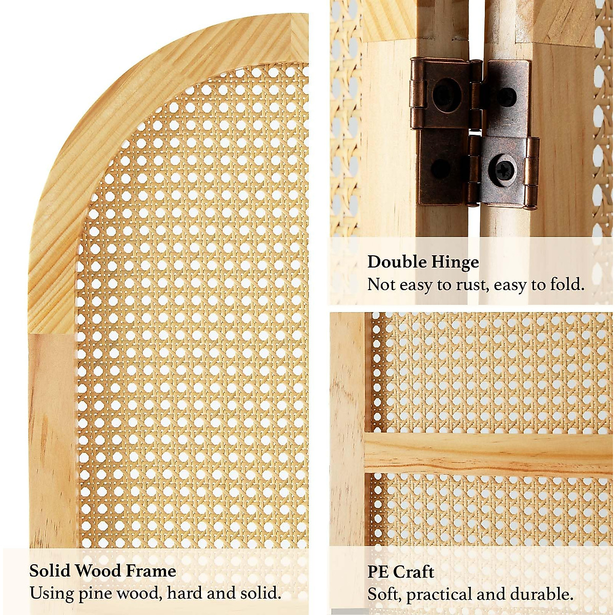 Svimi Room Dividers and Folding Privacy Screens, 5.6 Ft Double Hinged Rattan Partition Freestanding Wall Room Divider for Home - 3 Panels (Natural)