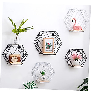 FUNOMOCYA Wall Display Holder Storage Shelf Wall Hanging Holder Living Room Bookshelf Wall Mount Display Shelf Wall Shelf Wall Hanging Rack Hexagonal Mesh Shelf Wall Storage Rack Black