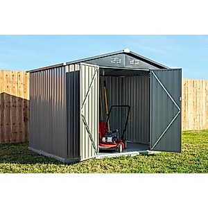 Cover-It 8x6 Metal Outdoor Galvanized Steel Storage Shed with Swinging Double Lockable Doors for Backyard or Patio Storage of Bikes, Grills, Supplies, Tools, Toys, for Lawn, Garden, and Camping, Tan