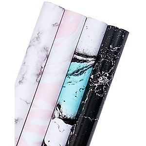 WRAPAHOLIC Wrapping Paper Roll - Marble Reversible for Birthday, Holiday, Wedding, Baby Shower - 4 Rolls - 30 inch X 120 inch Per Roll