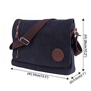 Vintage Men's Canvas Messenger Bag Laptop Shoulder Satchel Crossbody Sling Bookbag (M36_Black)