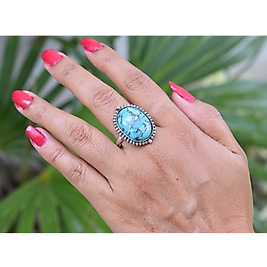 Rekha Gems Blue Copper Turquoise Ring-925 Sterling Silver Ring-Turquoise Jewelry- BTQ-35 (9 US)