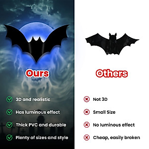 36 Pack Halloween Light-Up Bats Wall Decor, Removable 3D Bat Stickers for Window and Wall Decorations, Indoor and Outdoor Use (Bat-A)