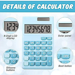 2 Pieces Basic Standard Calculators Small Digital Desktop Calculator with 8-Digit LCD Display, Battery Solar Power Smart Calculator Pocket Size for Kids for Home School (Blue, Pink)