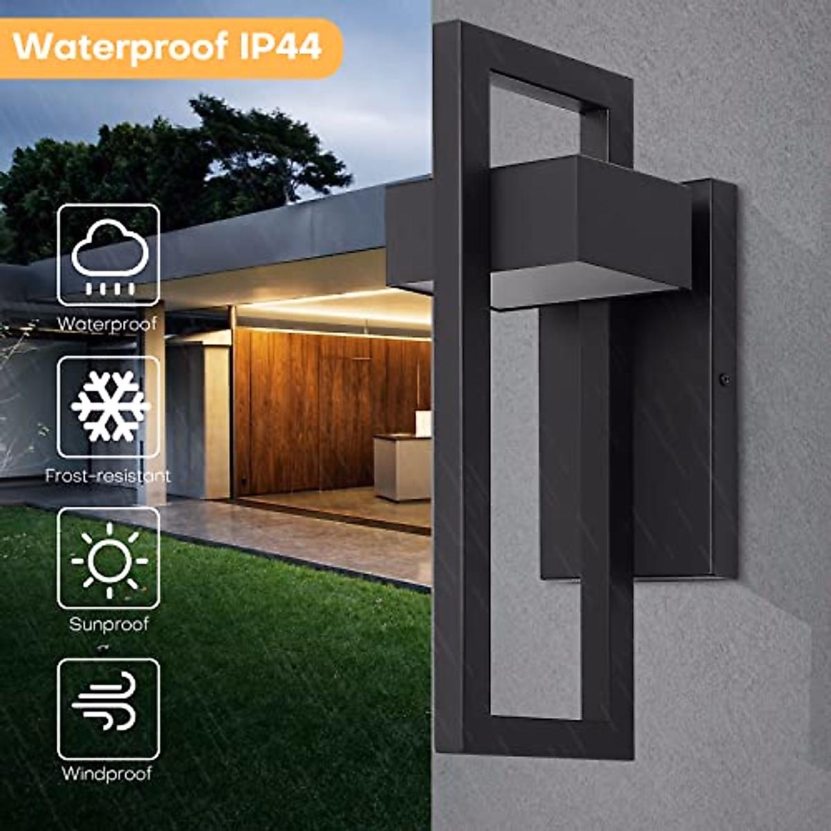 Krychiler 2 Set Modern Outdoor Wall Sconce, Indoor Integrated LED Wall Lamp Waterproof Porch Light Exterior LED Wall Mounted Light Black for Living Room Bedside Garden Garage Lighting
