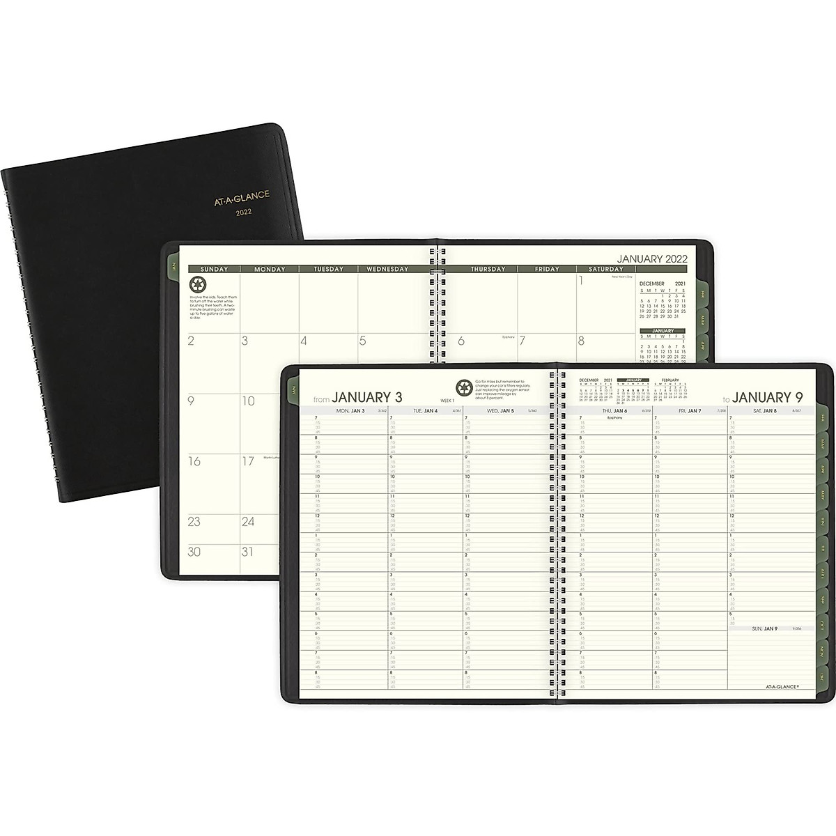 AT-A-GLANCE 2022 Weekly & Monthly Appointment Book & Planner by AT-A-GLANCE, 7" x 8-3/4", Medium, Recycled, Black (70951G05)