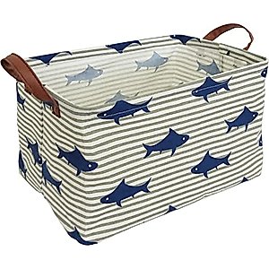 CLOCOR Rectangular Shark Storage Basket,Collapsible Cute Pattern Kids Toys Bin,Waterproof Coating Storage Box with Handles for Bathroom,Shelf Basket (Shark)