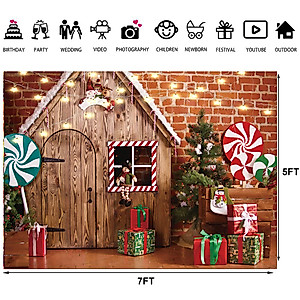 LTLYH 7X5ft Christmas Photo Backdrop Christmas Wooden House Candy Tree Photoshoot Background for Kids Portrait Photo Studio Booth Photographer Props Backdrop 119
