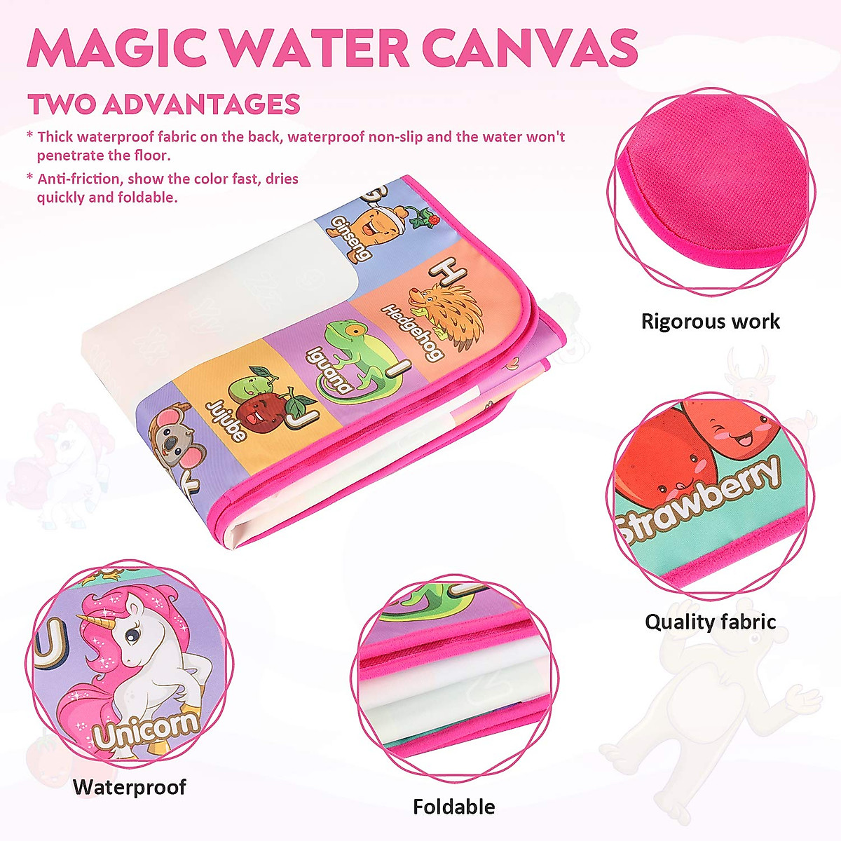 Water Doodle Mat For Kids - Water Drawing Mat Toddler Doodle Toy Board Educational Toy - Water Painting Mat Bring Magic Pens Travel Toys Gifts For Boys Girls Toddlers Age 2 3 4 5 6 7 8 Year Old