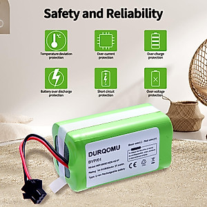 Durqomu 14.4V 2600mAh Li-ion Battery Replacement Compatible with X500 Eufy Robovac 11S MAX 12 15C 15T MAX 25C 30C G10 Hybrid G20 G30 G35 Edge R450 R500 and Ecovacs Deebot N79 N79S DN622