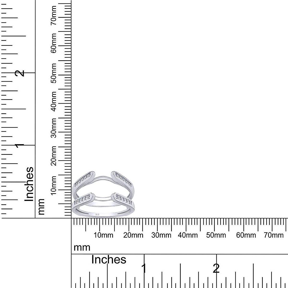 SAVEARTH DIAMONDS 0.46 Carat Princess Cut Lab Created Moissanite Diamond Cathedral Ring Guard Enhancer For Women In 14K White Gold Over Sterling Silver(D Color, VVS1 Clarity 0.46 Cttw)-9.5