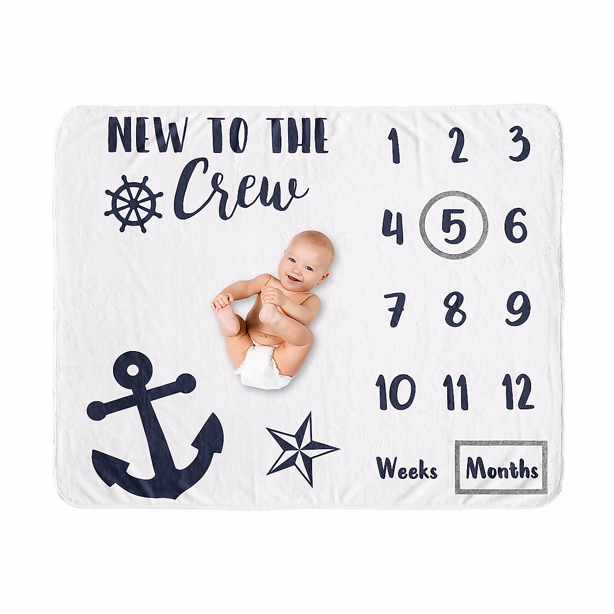 Sweet Jojo Designs Nautical Sailor Boy Girl Milestone Blanket Monthly Newborn First Year Growth Mat Baby Shower Memory Keepsake Gift Picture - Navy Blue White Anchors Ocean Sailboat Sea Gender Neutral
