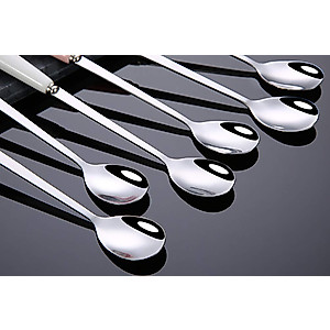 Goeielewe Dinner Spoons Set of 6, Stainless Steel Iced Teaspoons with Ceramic Handle 6.8-Inch Long Soup Tablespoons Espresso Coffee Spoons Candy-Colored Mixing Spoon - Mixed Color