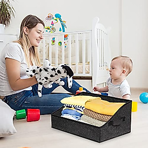 Msoesticc.dl 2Pcs Foldable Trapezoid Closet Storage Bins with Handle, Large Capacity Closet Organizer Storage Basket, Felt Clothes Bins Storage for Closet Shelves Wardrobe Cabinet 16.5 x 11 x 7.6Inch