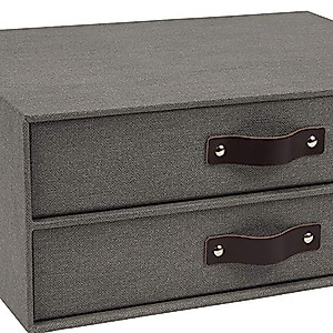 Bigso Birger 2-Drawer Canvas Fiberboard Easy Pull Handle Document Letter Box, 5.7 x 13 x 9.8 in, Grey