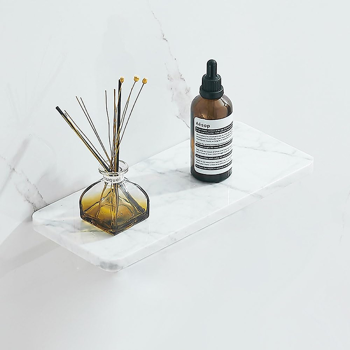 kaileyouxiangongsi 10.4 Inch x 6.4 Inch x 0.4 Inch White Marble Corner Shower Shelves,Modern Floating Shelf Wall Mount for Bathroom Wall Shelf