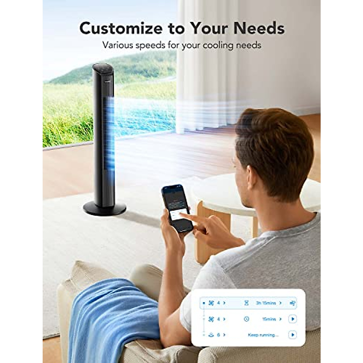 GoveeLife 36'' Smart Tower Fan for Bedroom Bundle with Hygrometer Thermometer H5104, Bluetooth Room Temperature Monitor with APP Alert and 2 Years Date Storage Export, Remote LCD Digital Display