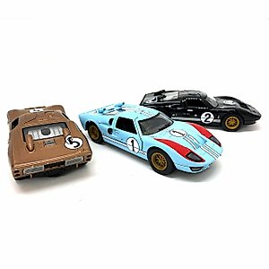 KiNSMART SetOf3 1966 Ford GT40 MKII Heritage Edition 5" 1:32 Scale Die Cast Metal Model Toy Super Race Car Blue Brown Black
