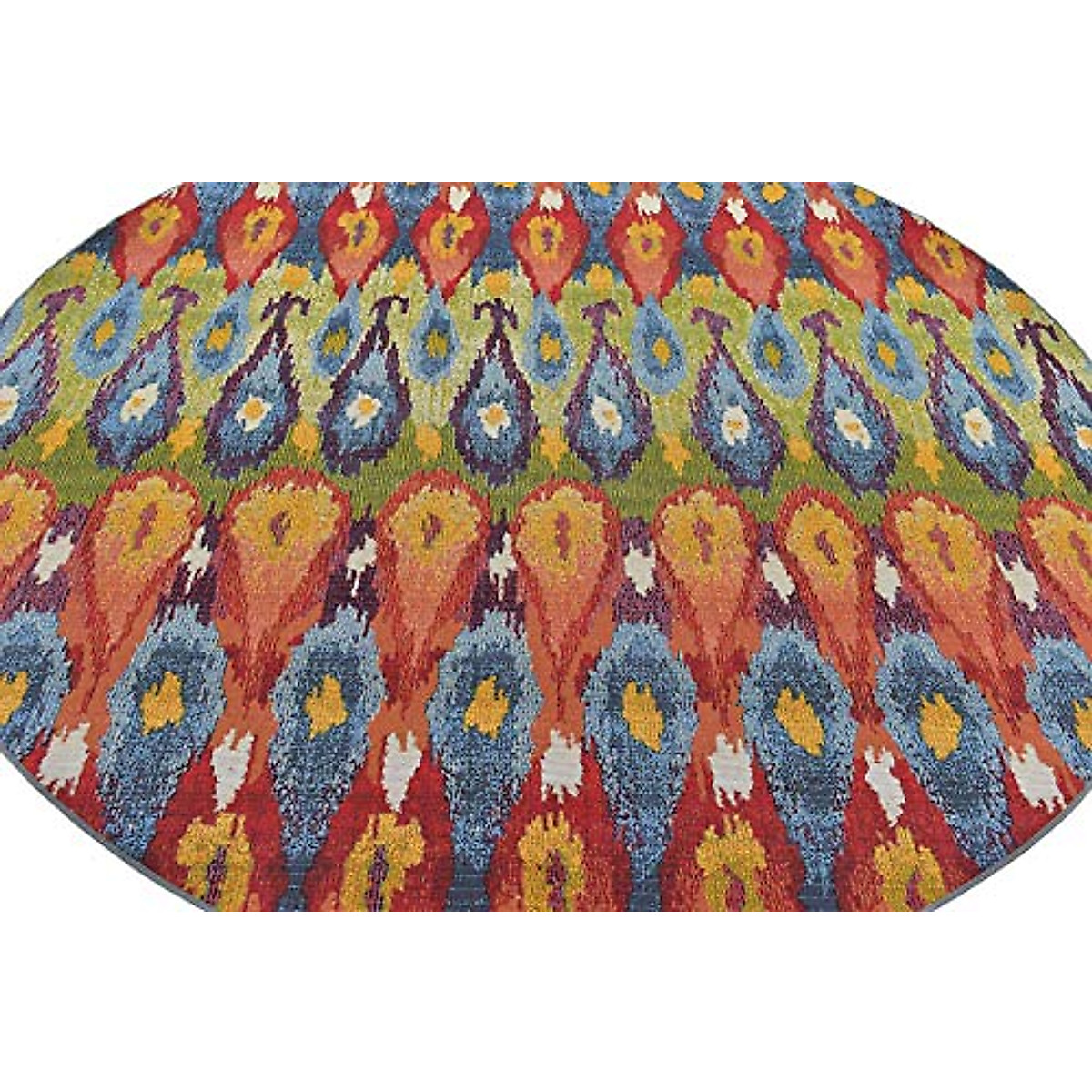 Unique Loom Outdoor Modern Collection Area Rug - Ikat (8' Round, Multi/ Burgundy)