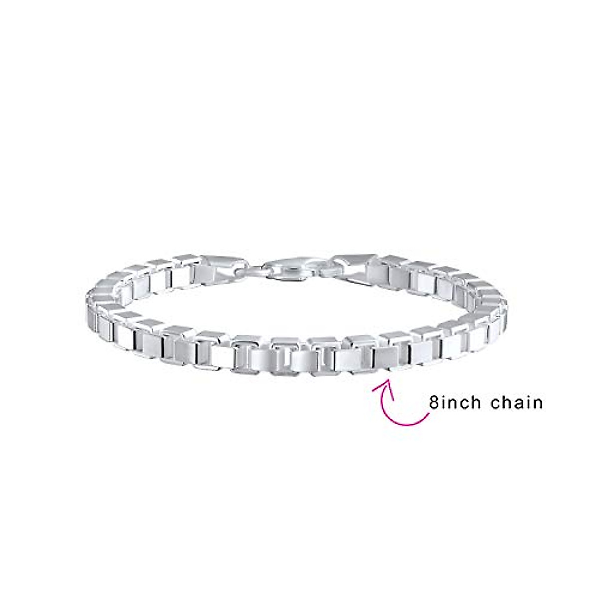 Unisex Solid Mirror Venetian Box Link Chain Bracelet For Men Teen .925 Sterling Silver Made In Italy 8 Inch