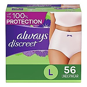 Always Discreet Incontinence & Postpartum Incontinence Underwear for Women, Large, Maximum Protection, Disposable, 28 Count x 2 Pack (56 Count total)