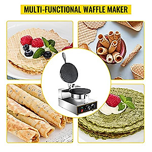VEVOR Commercial Ice Cream Cone Waffle Maker Machine, 110V Electric Waffle Cone Machine, 1200W Stainless Steel Egg Cone Baker w/Non-Stick Teflon Coating, Temp & Time Control for Restaurant Bakeries