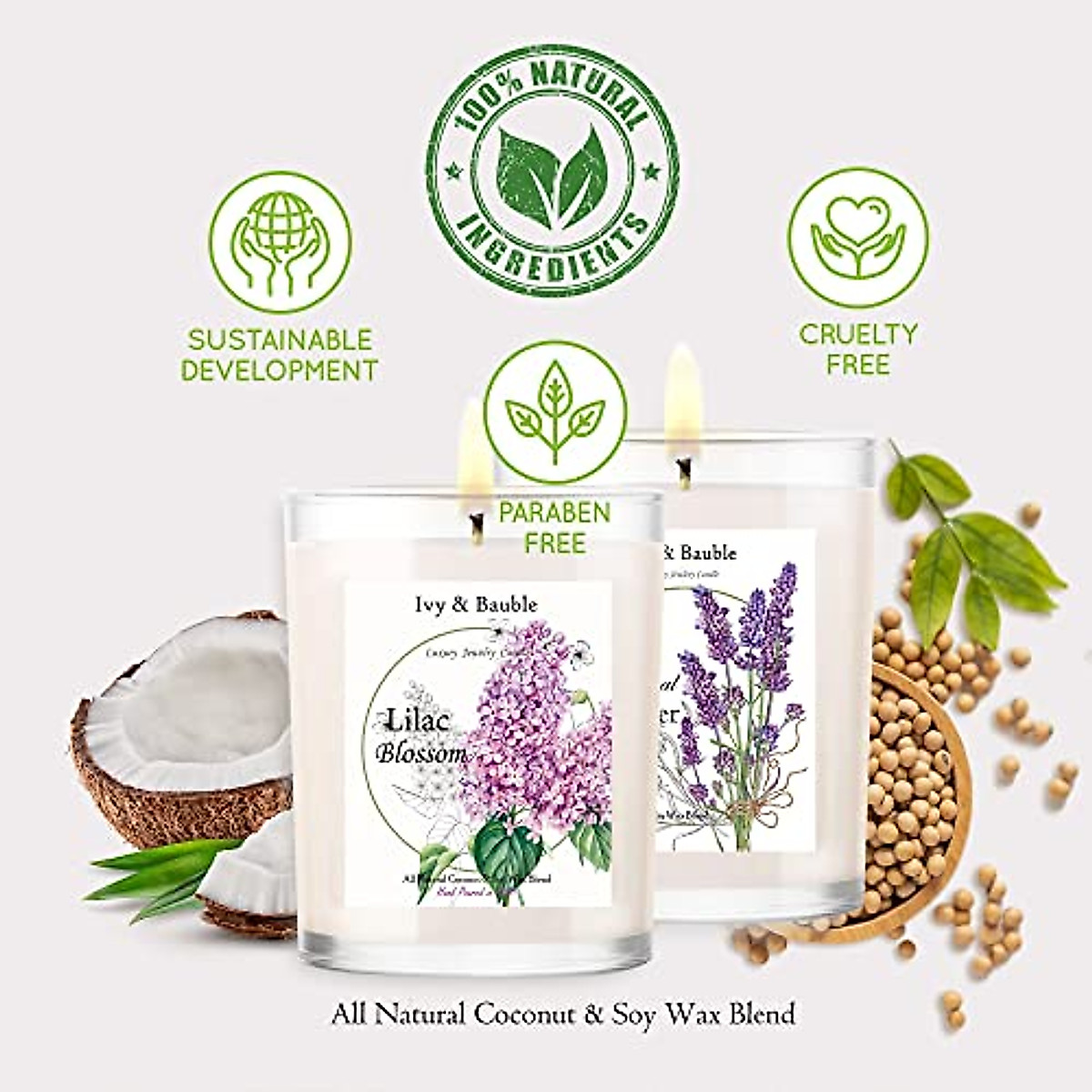 Ivy & Bauble Luxury Hand Poured Lilac Blossom Scented Candle with Surprise Ring Valued $20-$5,000 | All Natural Coconut & Soy Blend Candle | Made in USA | Paraffin Free | Ring Size 5