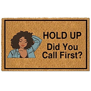 Wulidrom Faux Coir Funny Front Door Mats Outdoor Entrance Large, Hold Up Did You Call First Holiday Thanksgiving Monogram Monogrammed Doormats 30" X 18" Welcome Mat Indoor Non Slip Rubber Backing