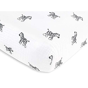 Amazing Baby Cotton Muslin Fitted Crib Sheet, Zebra, Soft Black , 28x52x6 Inch (Pack of 1)