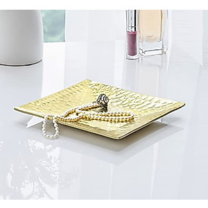 Red Co. Fancy Handcrafted Hammered Gilded Serving Tray, Square Centerpiece Platter, Gold Finish, Small Size, 6-inch