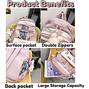 MBVBN Kawaii Backpack with Cute Card Plush pendant Kawaii School Backpack Cute Aesthetic Backpack for Girls Teen Bag School Supplies,Purple