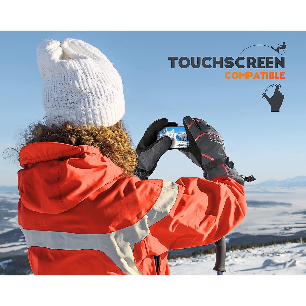 VELAZZIO Eco Gray Ski Gloves - Red, M